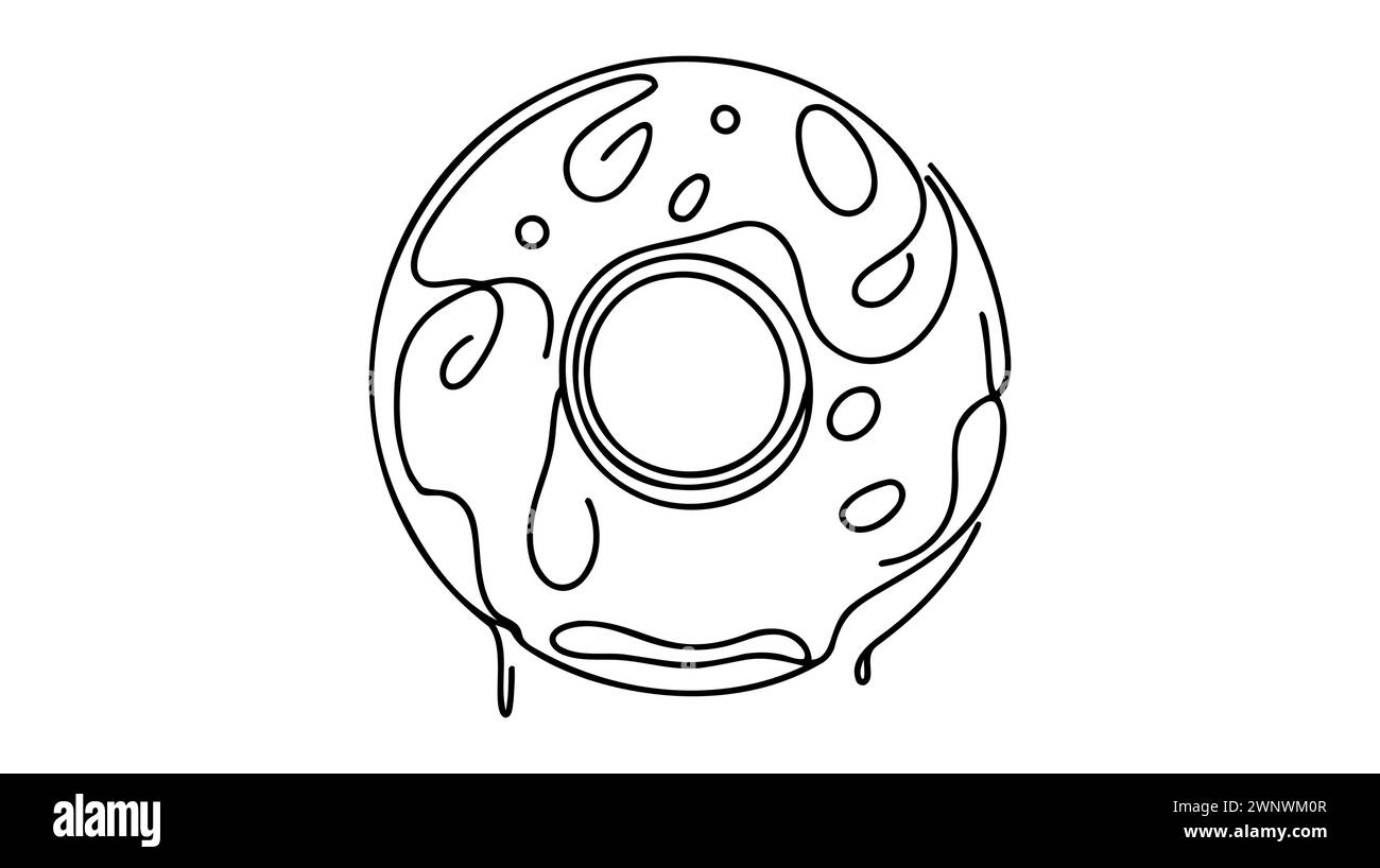 Single continuous line drawing of stylized donut store logo label ...