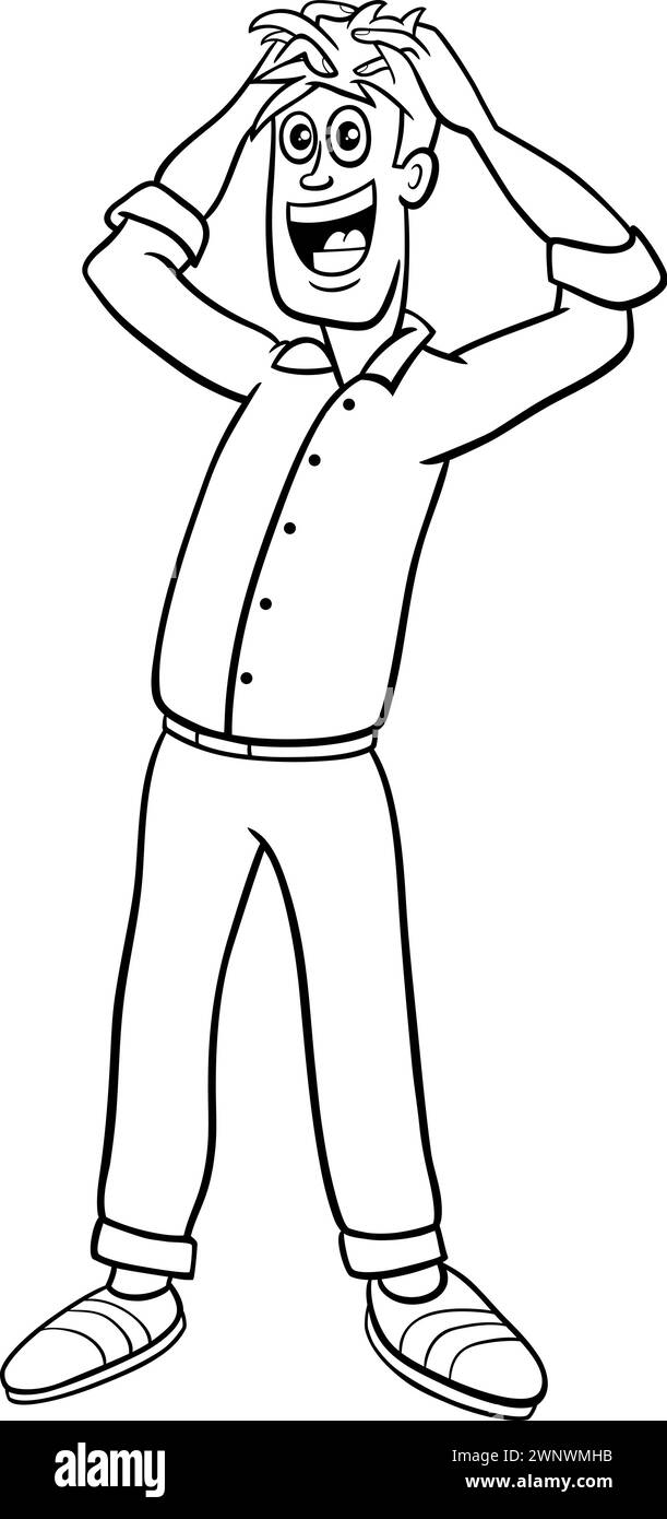 Cartoon illustration of happy or surprised young man or guy comic ...