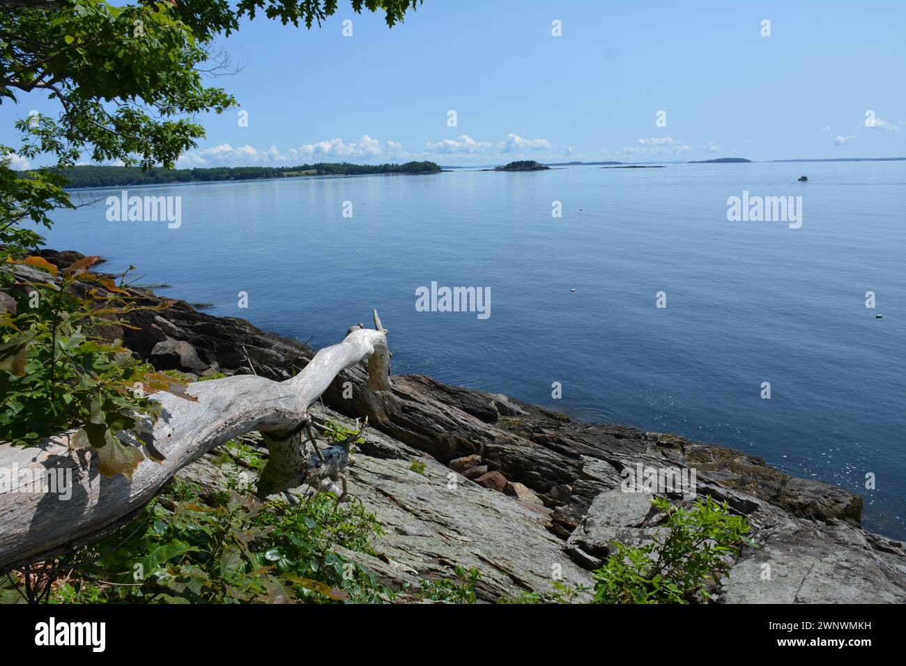 Horizon with island and landforms on Atlantic near Rockport, Maine ...
