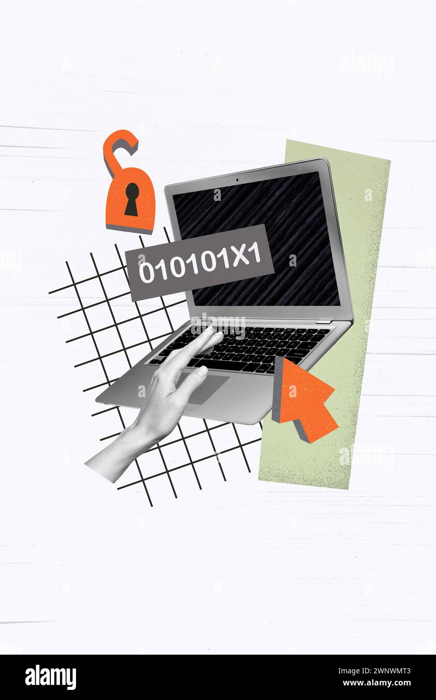 Vertical creative collage poster laptop password verification human ...