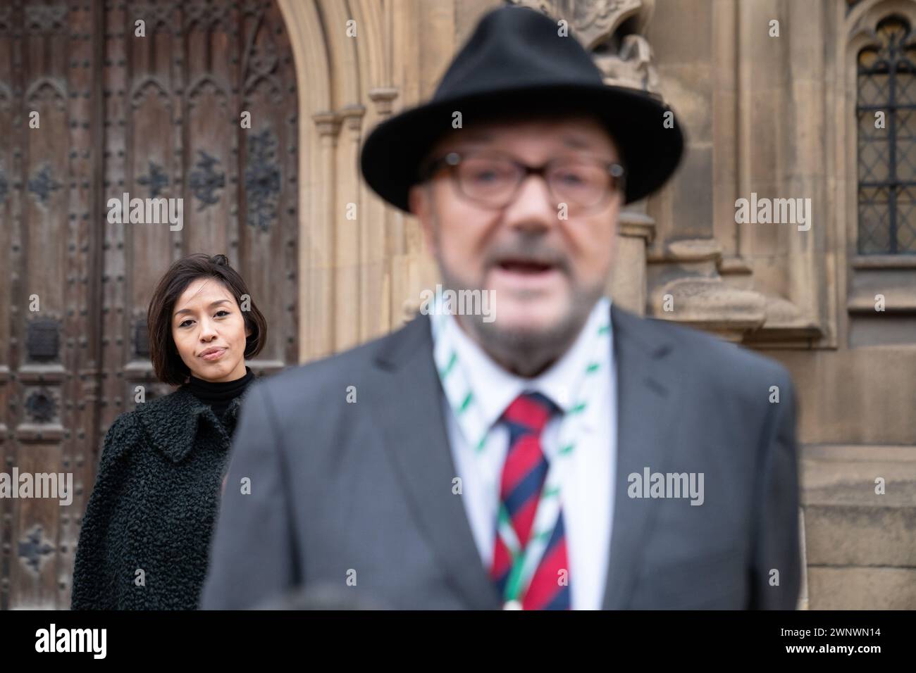 Newly elected MP for Rochdale, George Galloway, with his wife Putri ...