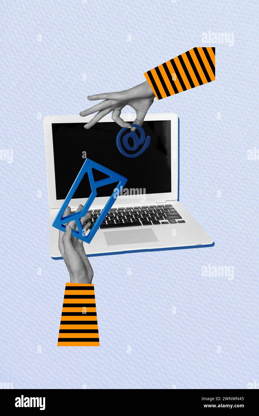 Vertical creative vertical collage laptop internet wireless connection ...