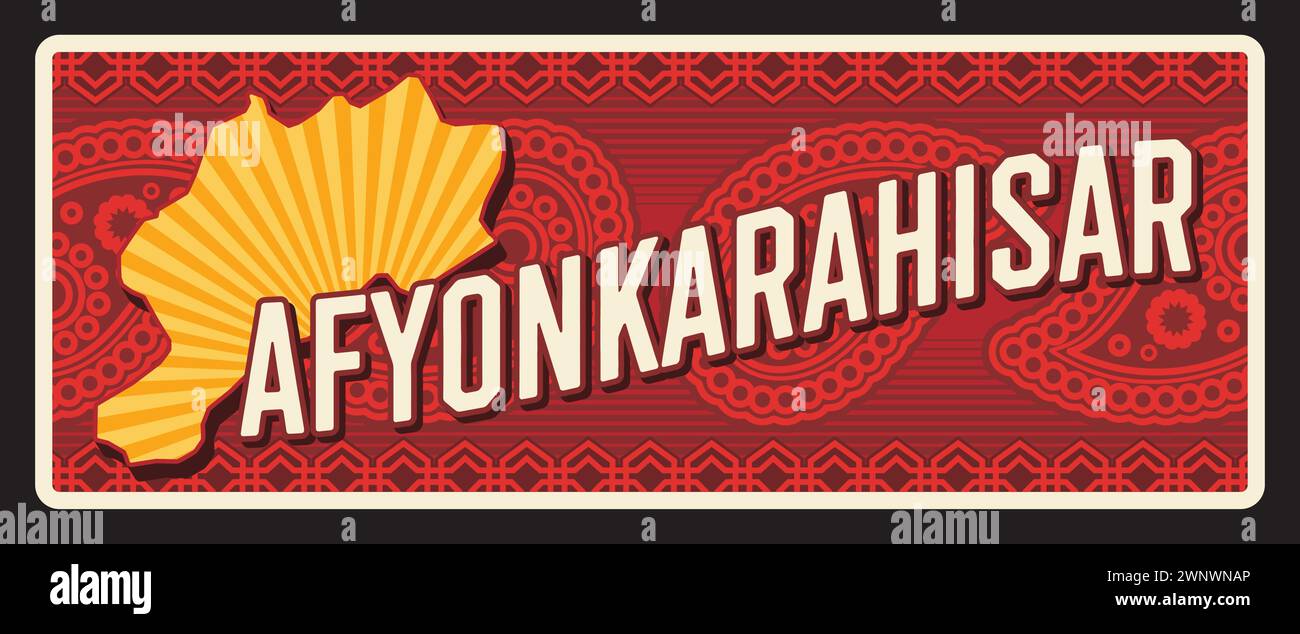 Afyonkarahisar Turkey province vintage travel plate. Vector travel ...