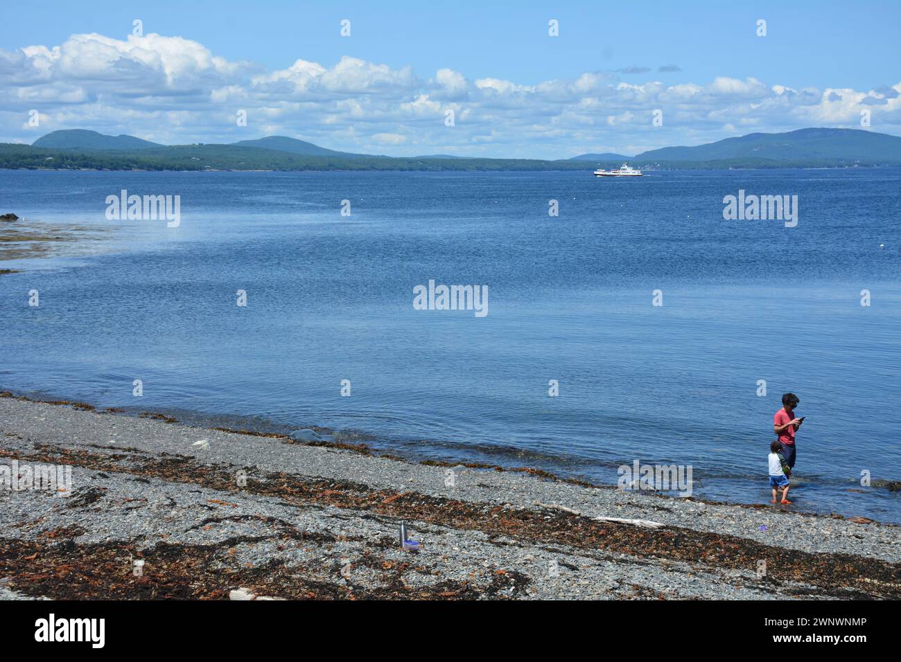 Horizon with island and landforms on Atlantic near Rockport, Maine ...