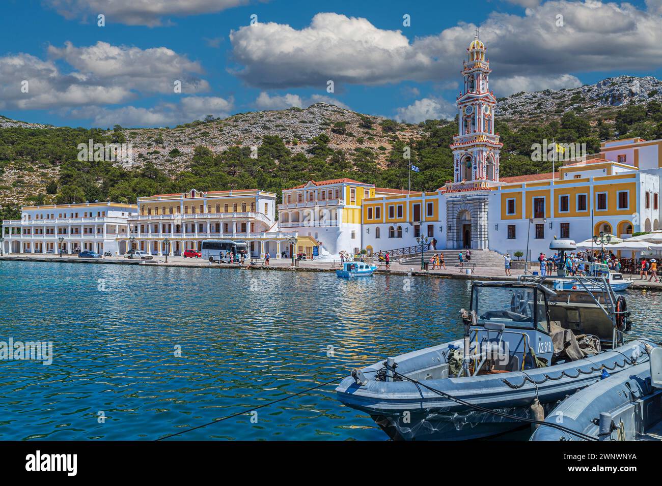 PANORMITIS, GREECE - JULY 3, 2022: Panormitis Port and the Monastery of ...