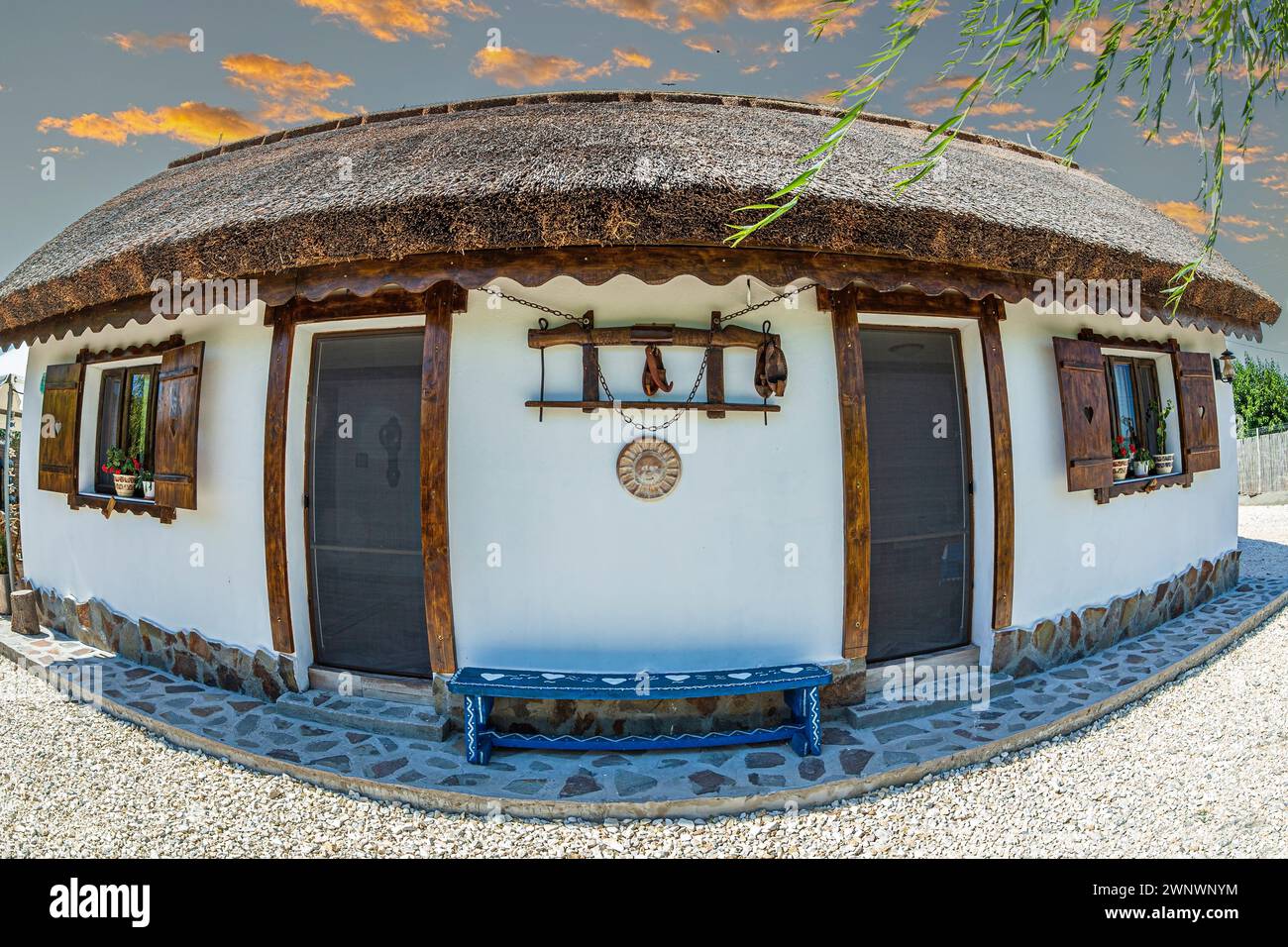 Peasant house with beautiful decorations typical of the Lipovan ethnic ...