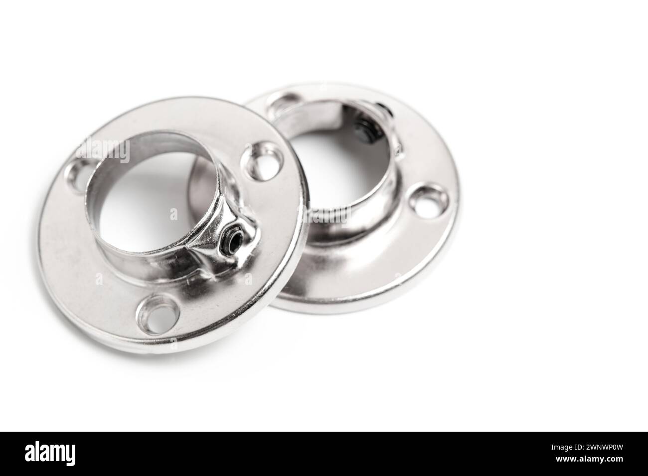 Two flanges for fixing pipe. On white background Stock Photo - Alamy