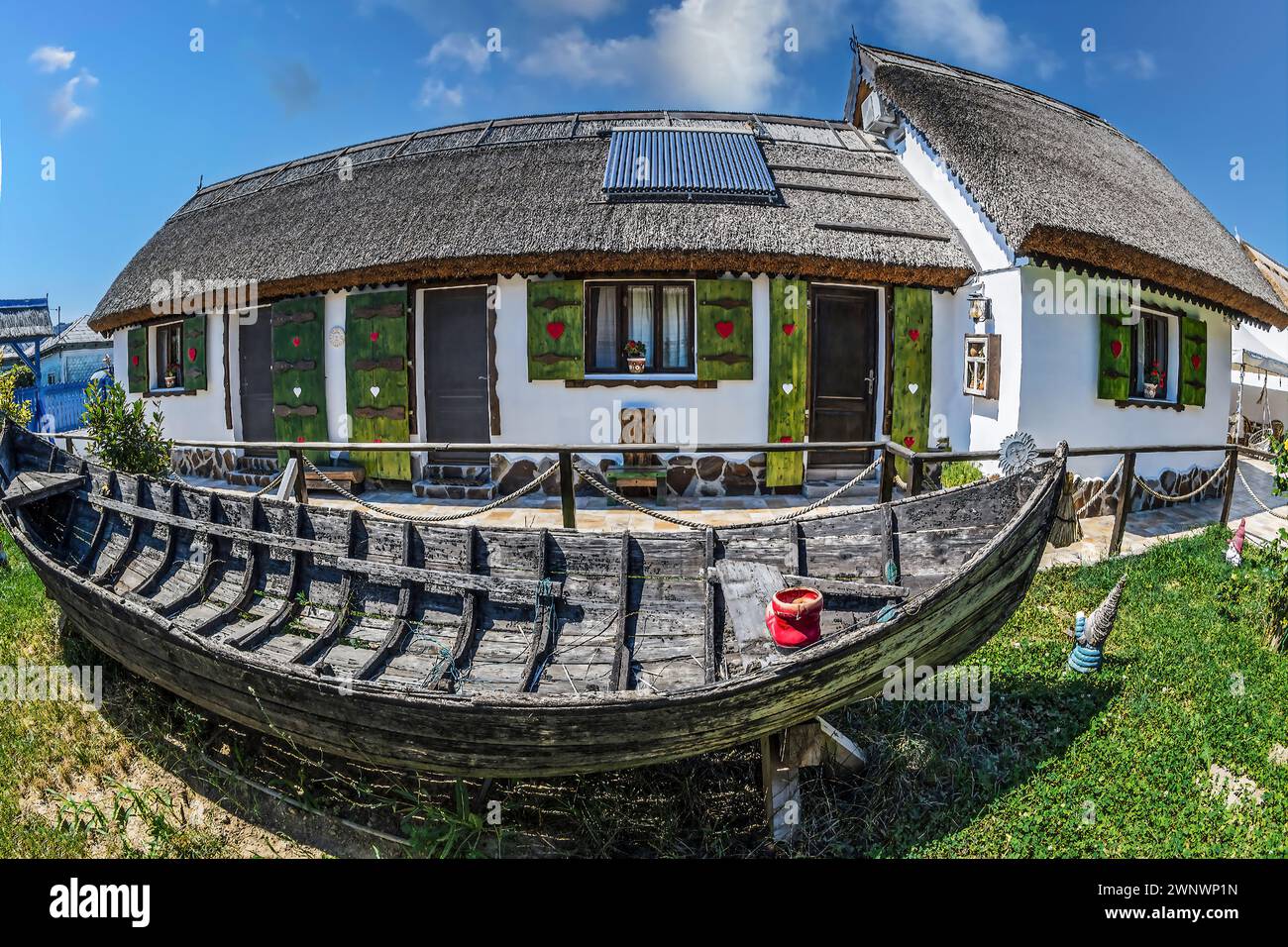 Peasant house with beautiful decorations typical of the Lipovan ethnic ...