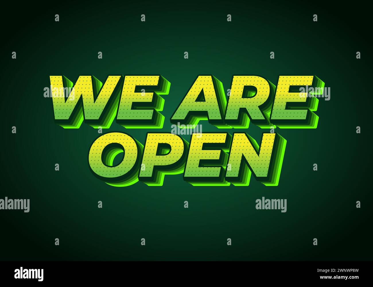 We are open. Text effect design in 3D look effect with eye catching ...