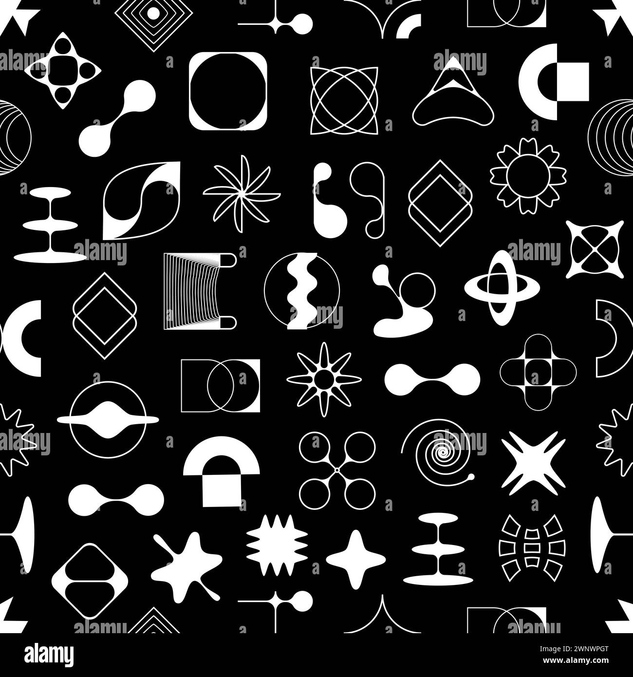 Seamless pattern of futuristic Brutalism abstract shapes and geometric ...