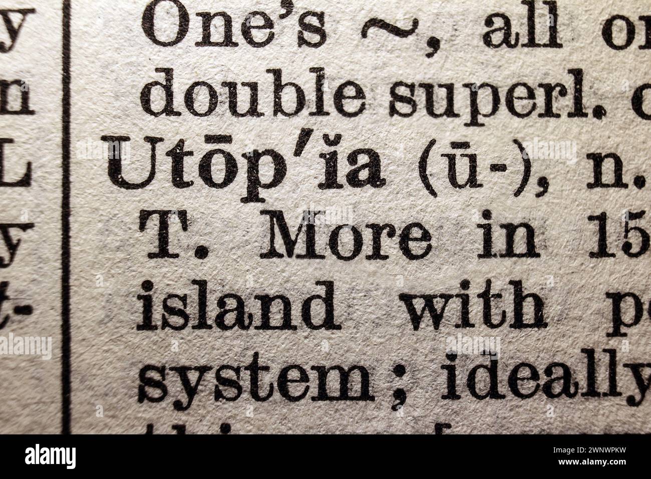 Word utopia on dictionary page, macro close-up Stock Photo - Alamy