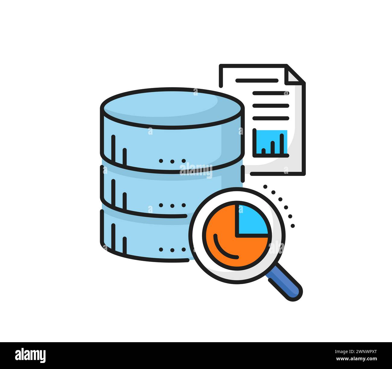Database search color icon for cloud storage on network server, vector ...