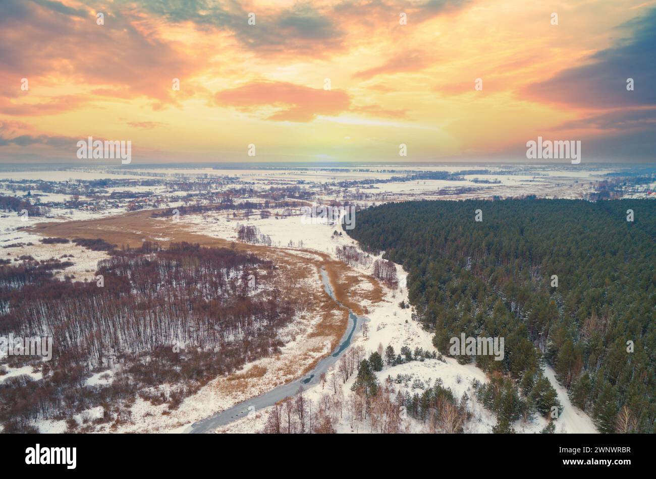 Aerial view snowy meadow sunrise hi-res stock photography and images ...