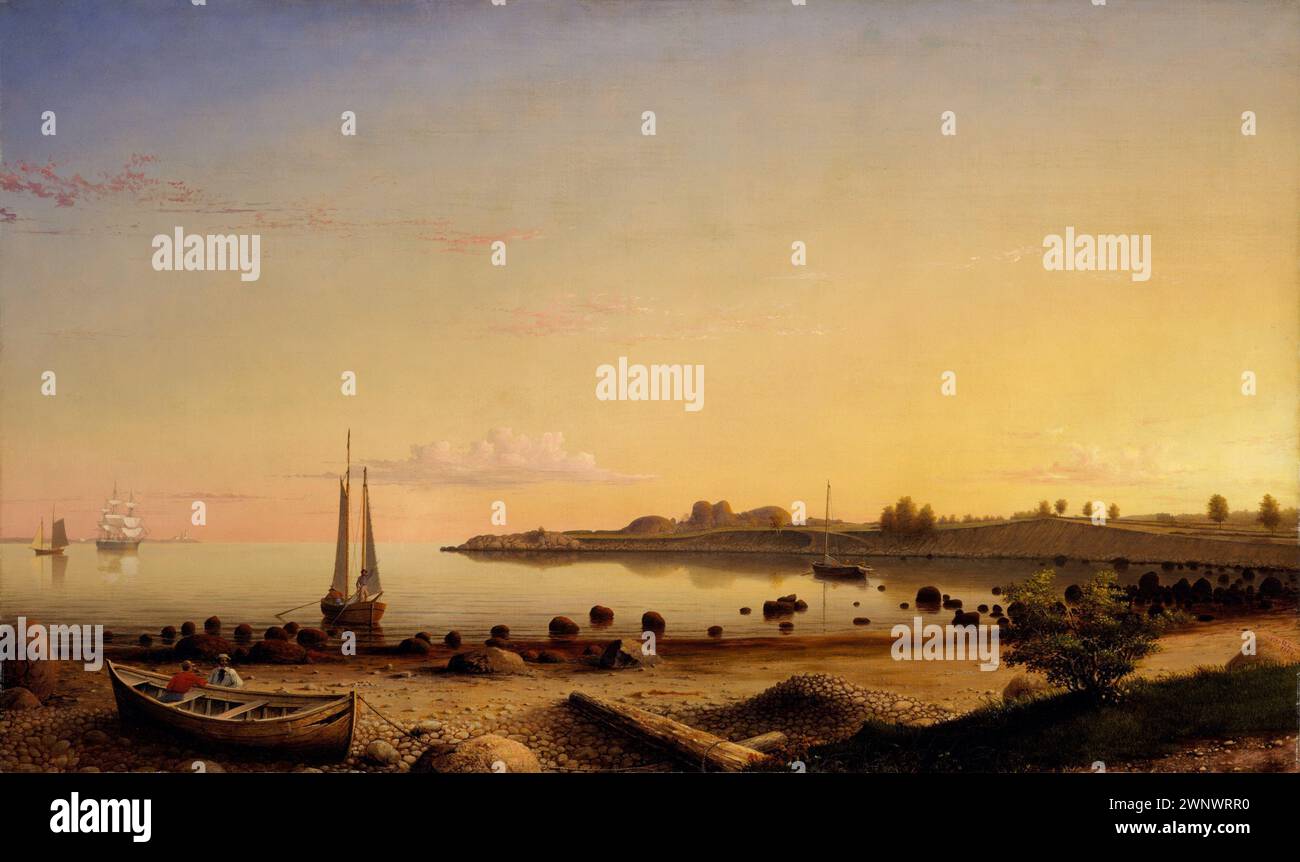 Fitz Henry Lane - Stage Fort across Gloucester Harbour [1862] Stock ...