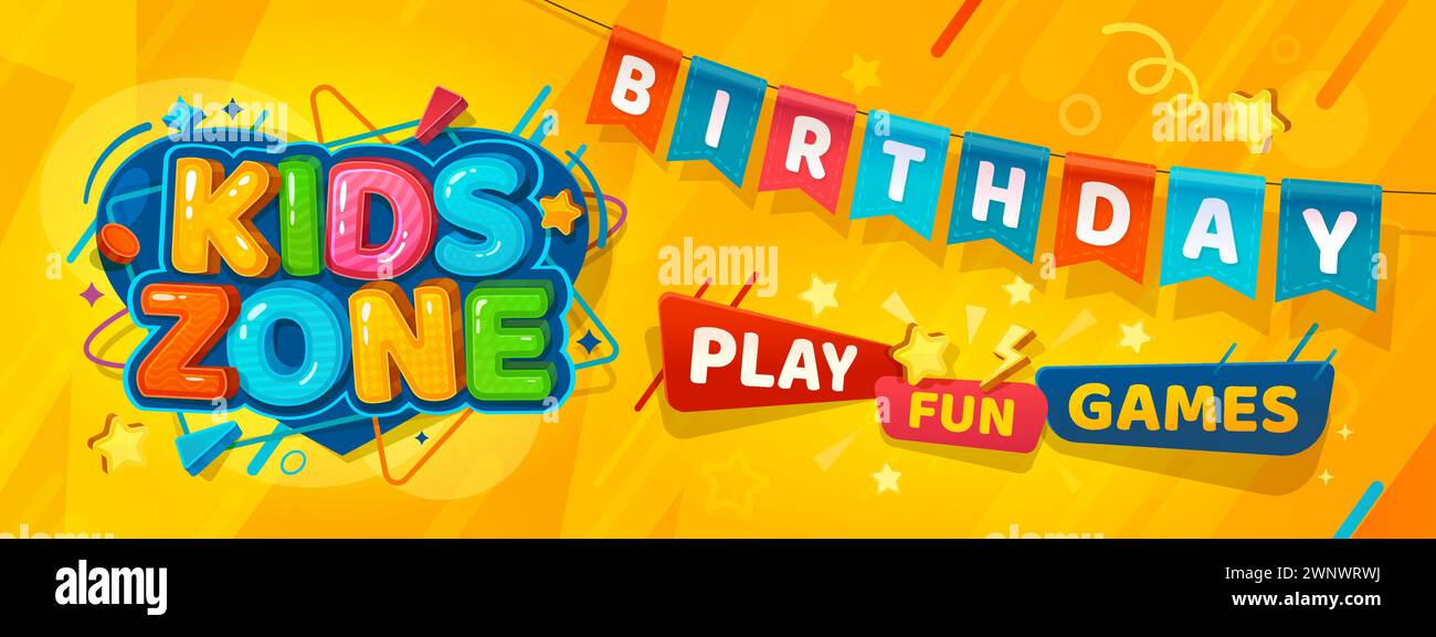 Kid zone banner for birthday party area playground or playroom, vector ...