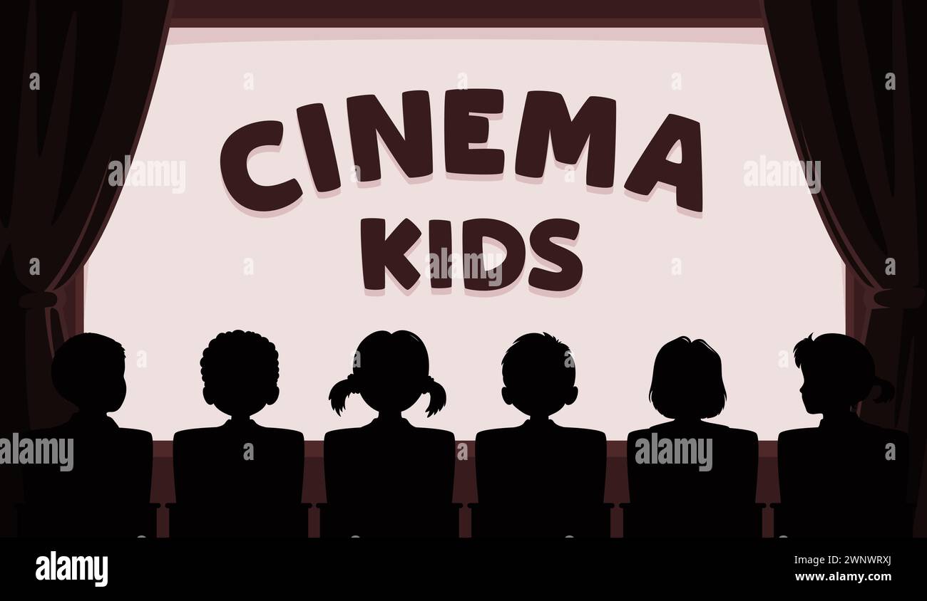 Children cinema, kids movie theater silhouette. Vector banner features ...