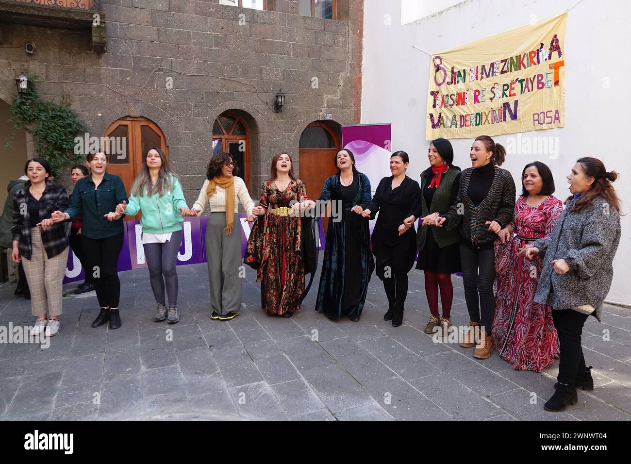 Diyarbakir, Turkey. 04th Mar, 2024. Kurdish women in traditional ...