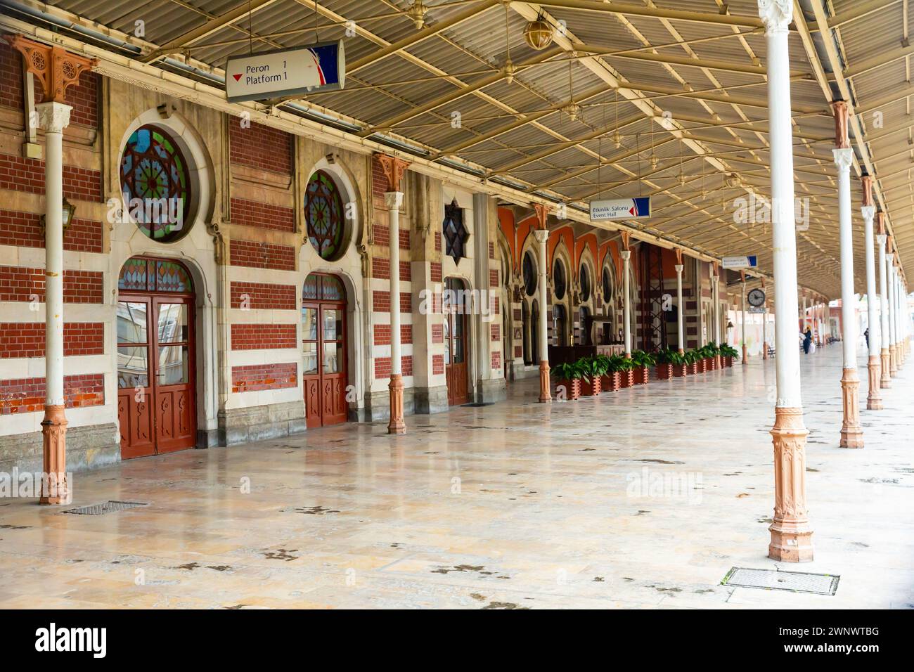 ISTANBUL, TURKEY - JANUARY 14, 2021: Interior of central train station ...