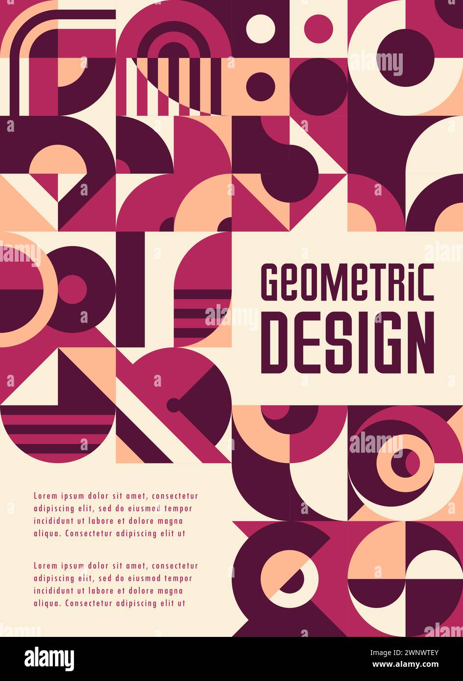 Modern poster with Bauhaus pattern of beige, maroon, purple and pink ...