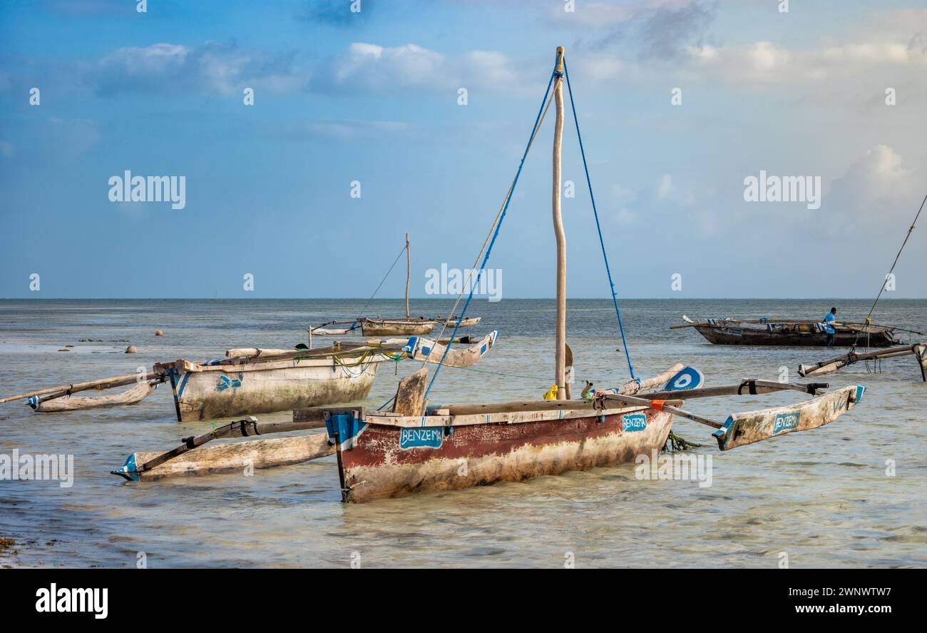 A traditional wooden dhow outrigger boat named after Karim Benzema, the ...