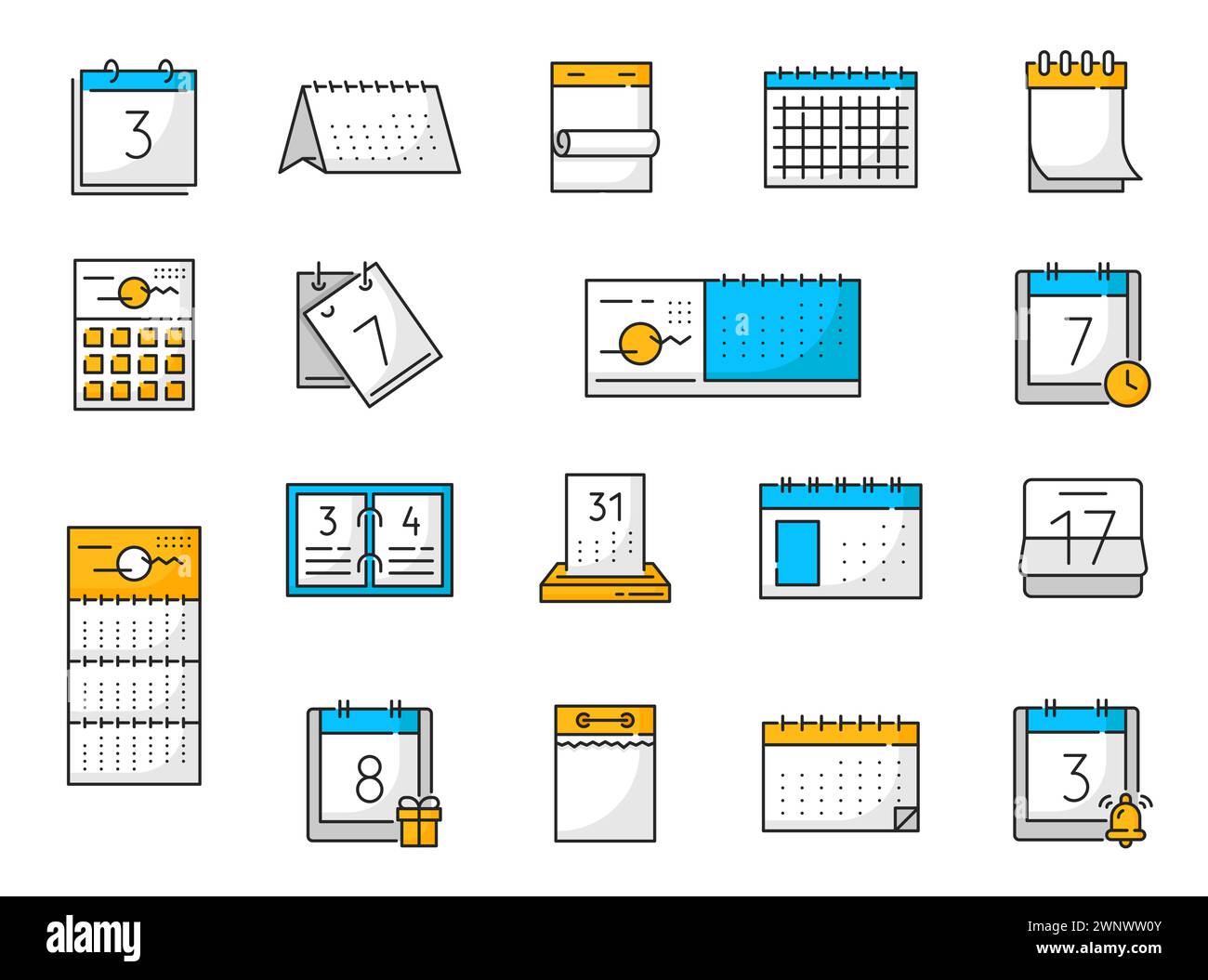 Calendar outline icons. Business planner memo, education schedule or ...