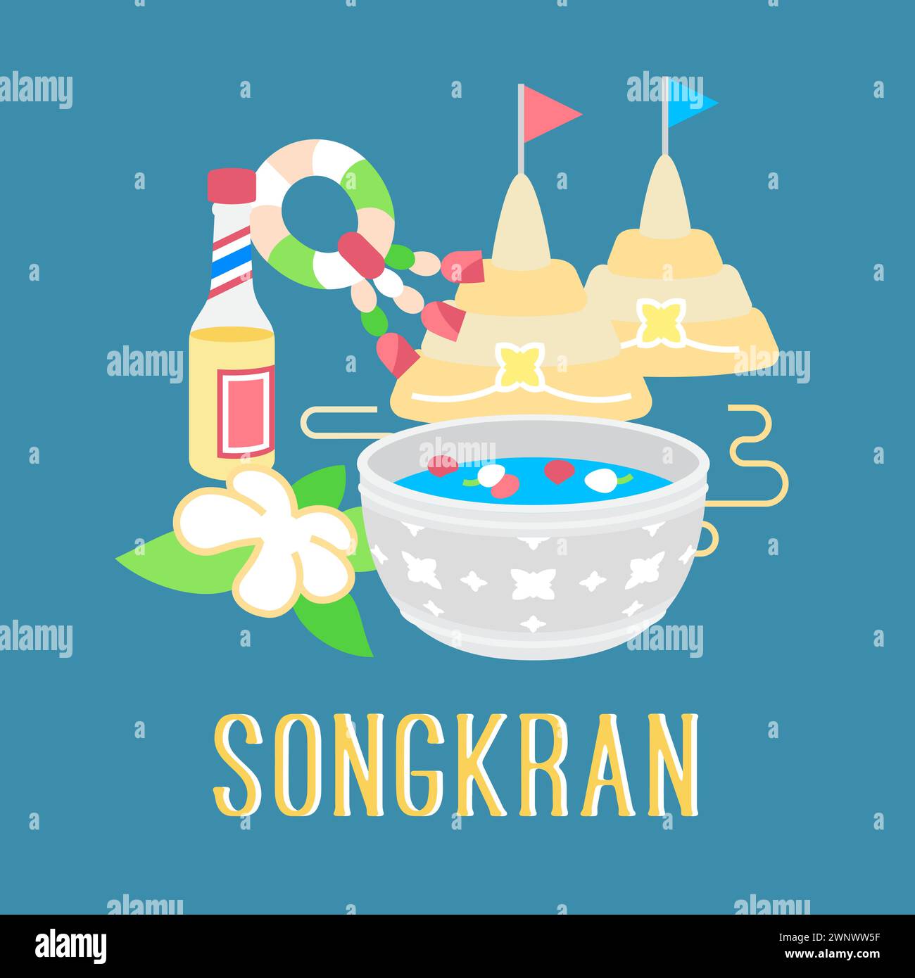 songkran thailand water festival celebration decoration set vector ...