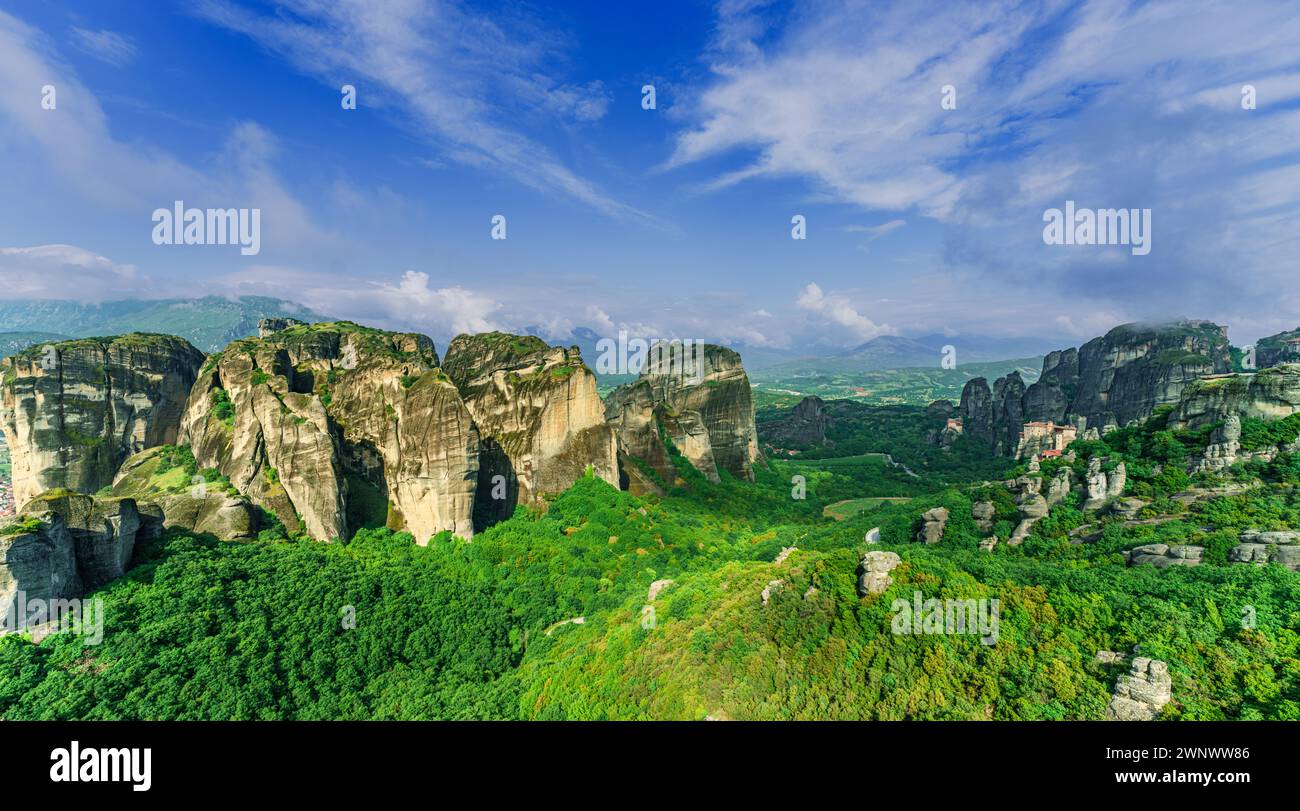 Landscape with monasteries and rock formations in Meteora, Greece Stock ...