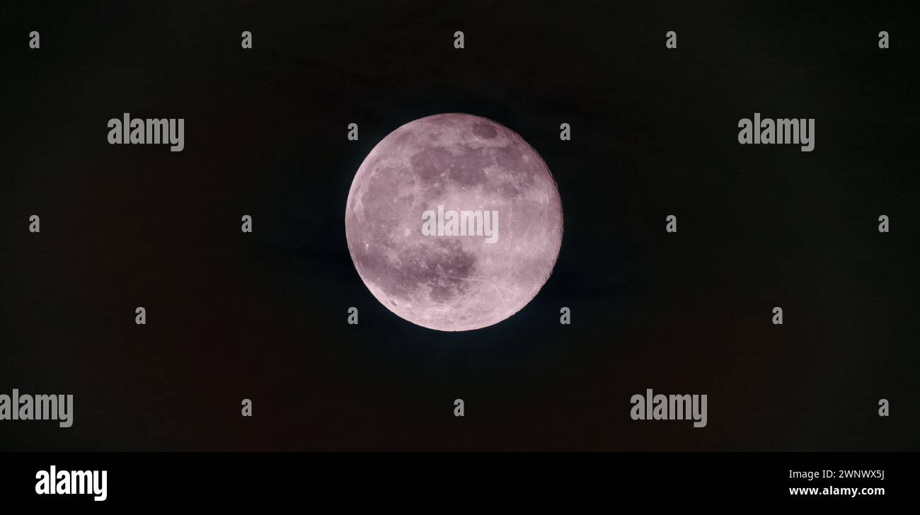 Pink full super moon on black sky background Stock Photo - Alamy