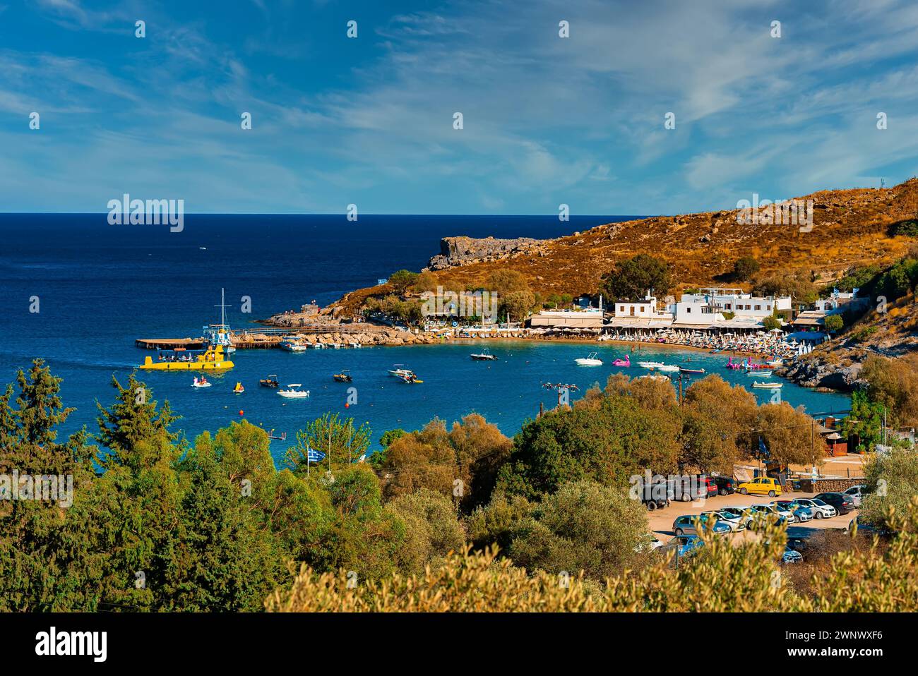 Pallas beach in Lindos on the island of Rhodes in Greece Stock Photo ...