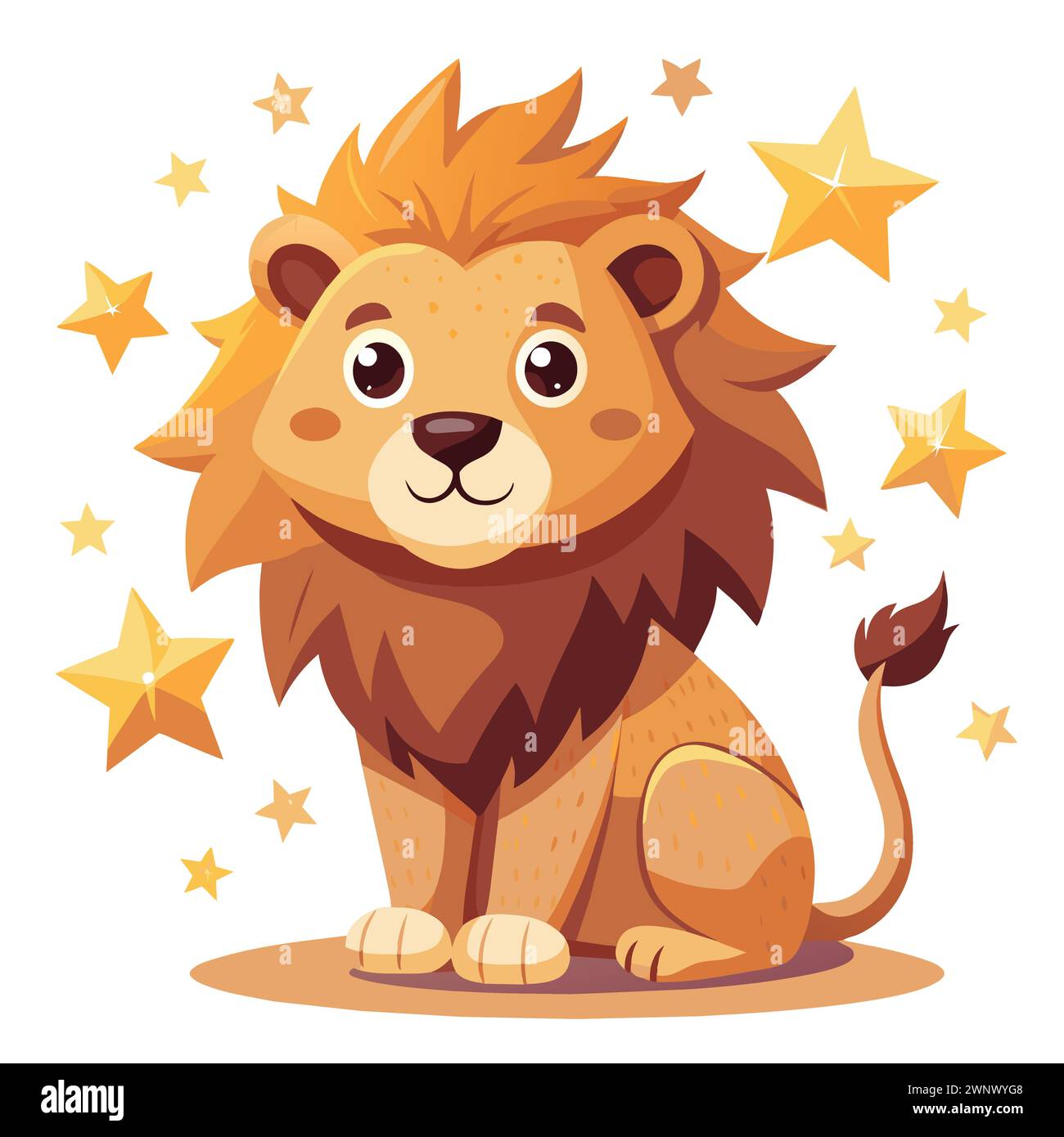 cute Leo with golden stars illustration on white Stock Vector Image ...