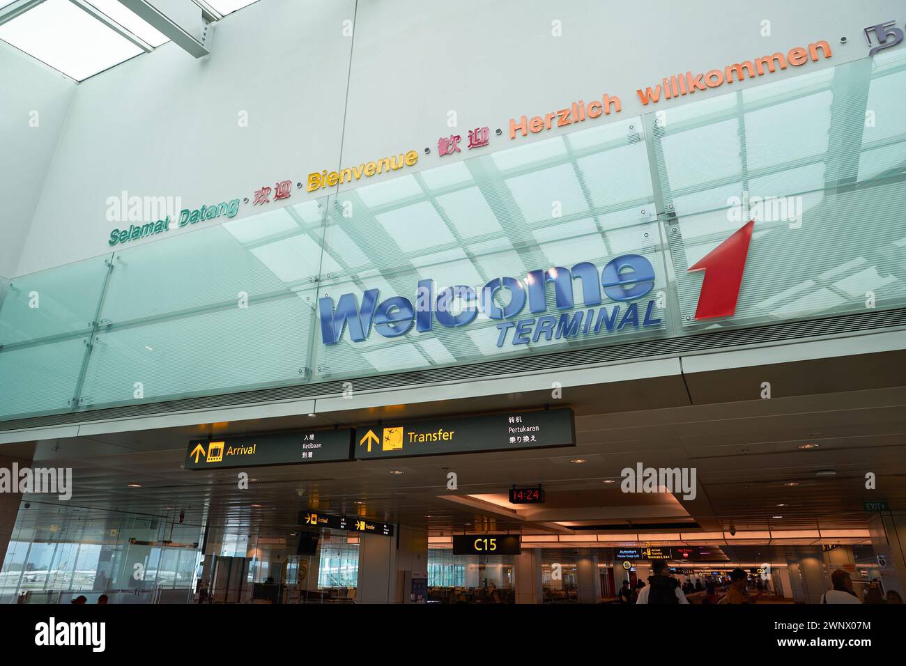 SINGAPORE - NOVEMBER 04, 2023: Welcome Terminal 1 sign as seen in ...