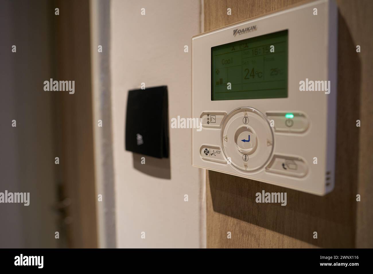 SINGAPORE - NOVEMBER 05, 2023: close up shot of Daikin air conditioner ...