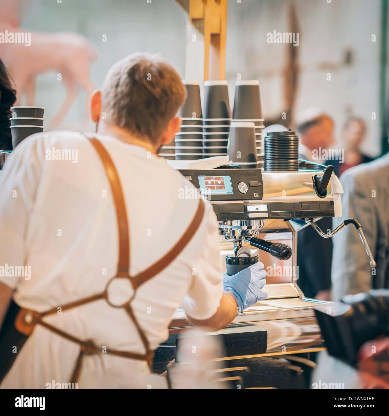 Barista preparing coffee professional machine hi-res stock photography ...
