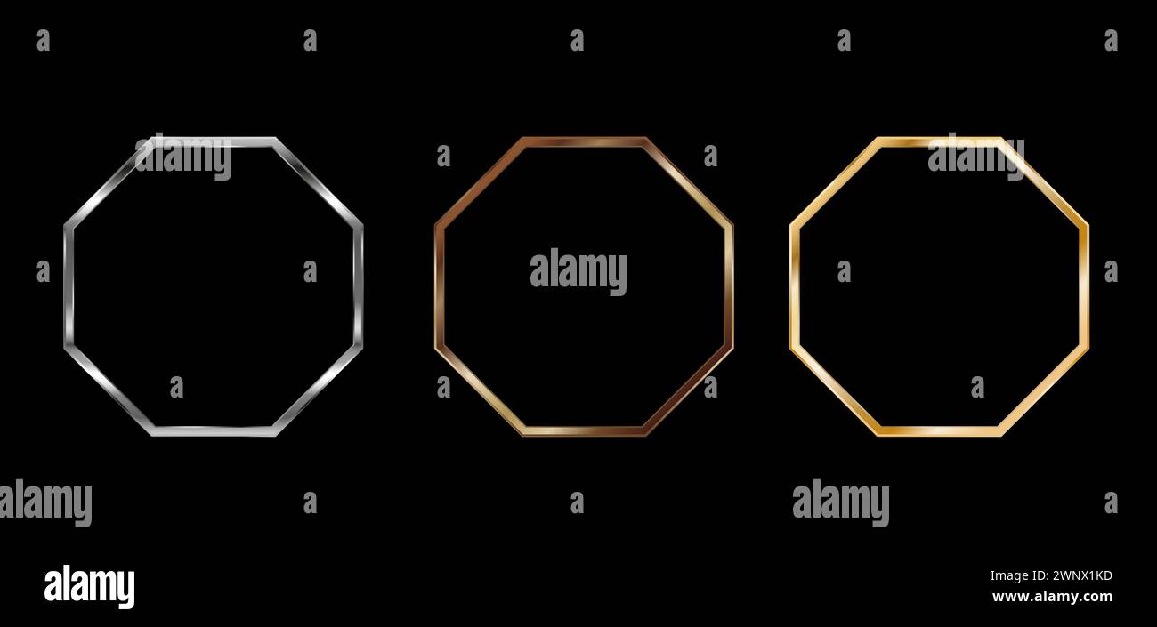 Gold, silver, bronze octagonal frames for a picture or photo. 3d vector ...