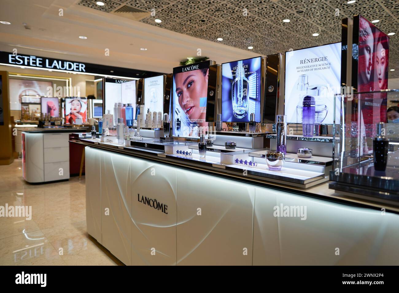 SINGAPORE - NOVEMBER 06, 2023: Lancome cosmetics products displayed at ...