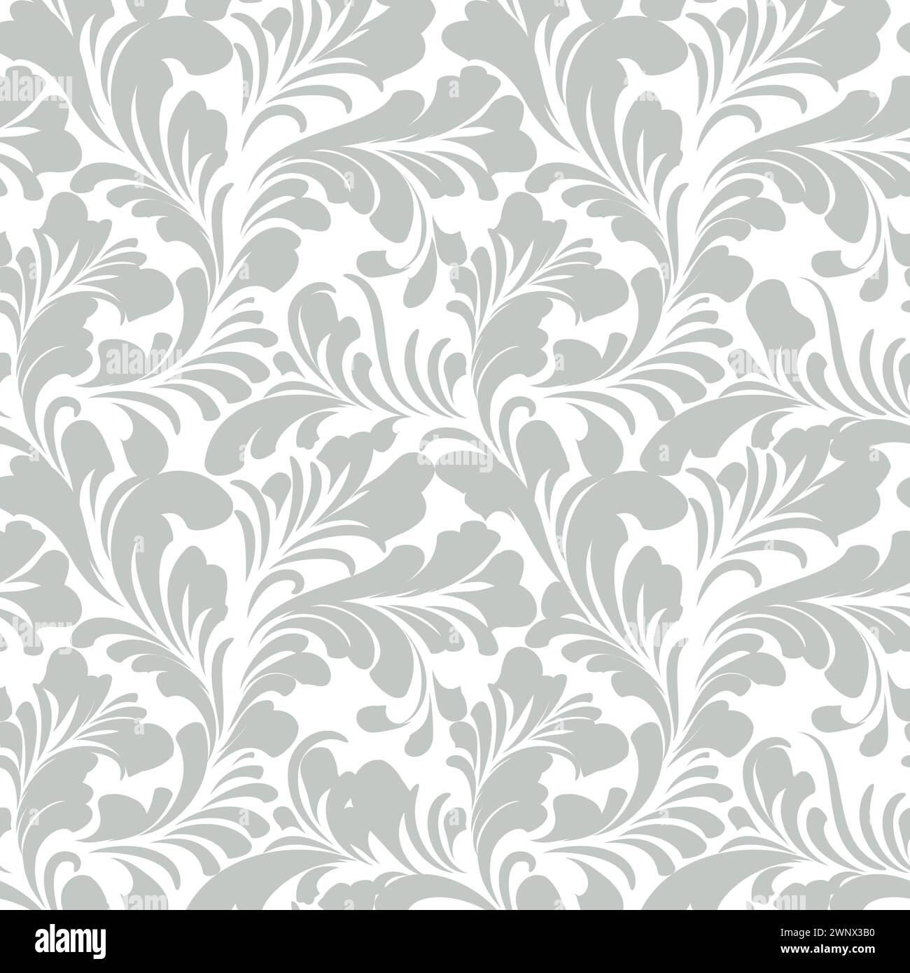 Floral seamless pattern with leaves. Abstract swirl line leaf ...