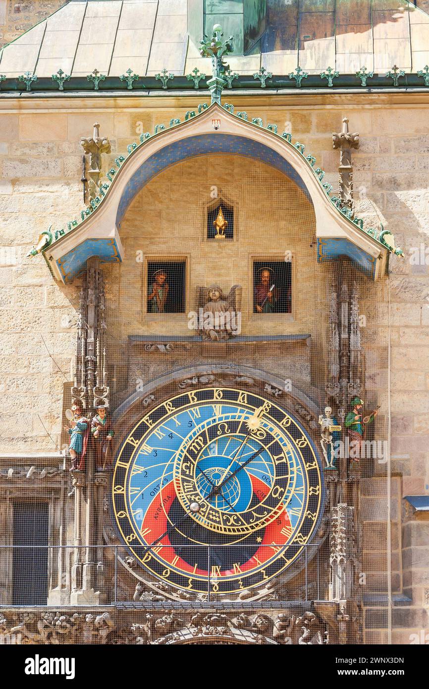 Prague beautiful Astronomical Clock with protective net Stock Photo - Alamy