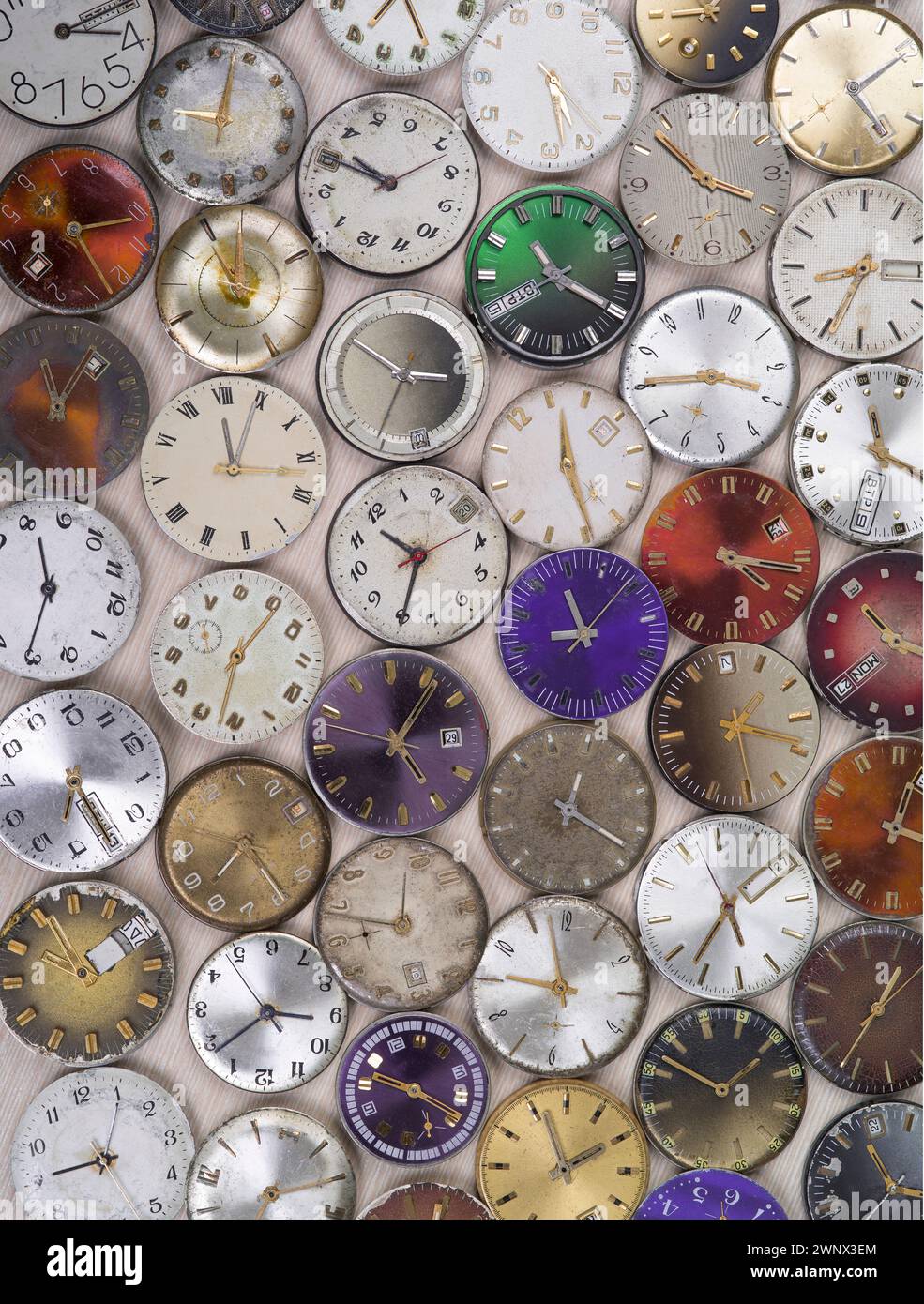 45 old clocks on a white background Stock Photo - Alamy