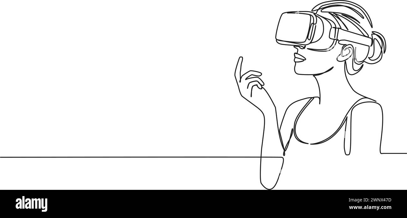 Wearing virtual reality headset Black and White Stock Photos & Images ...