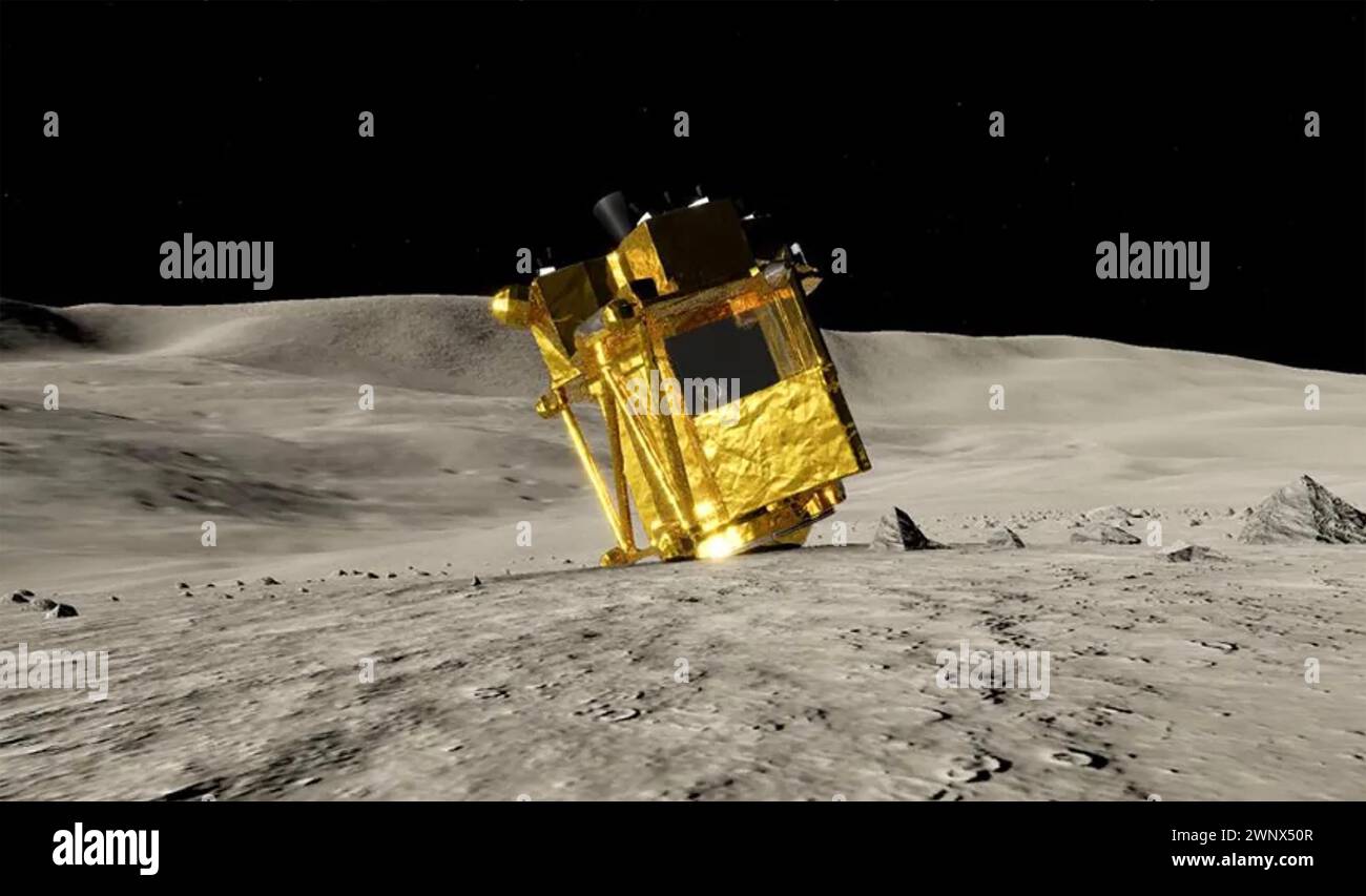 JAXA MOON LANDING Computerised image showing the awkward landing ...