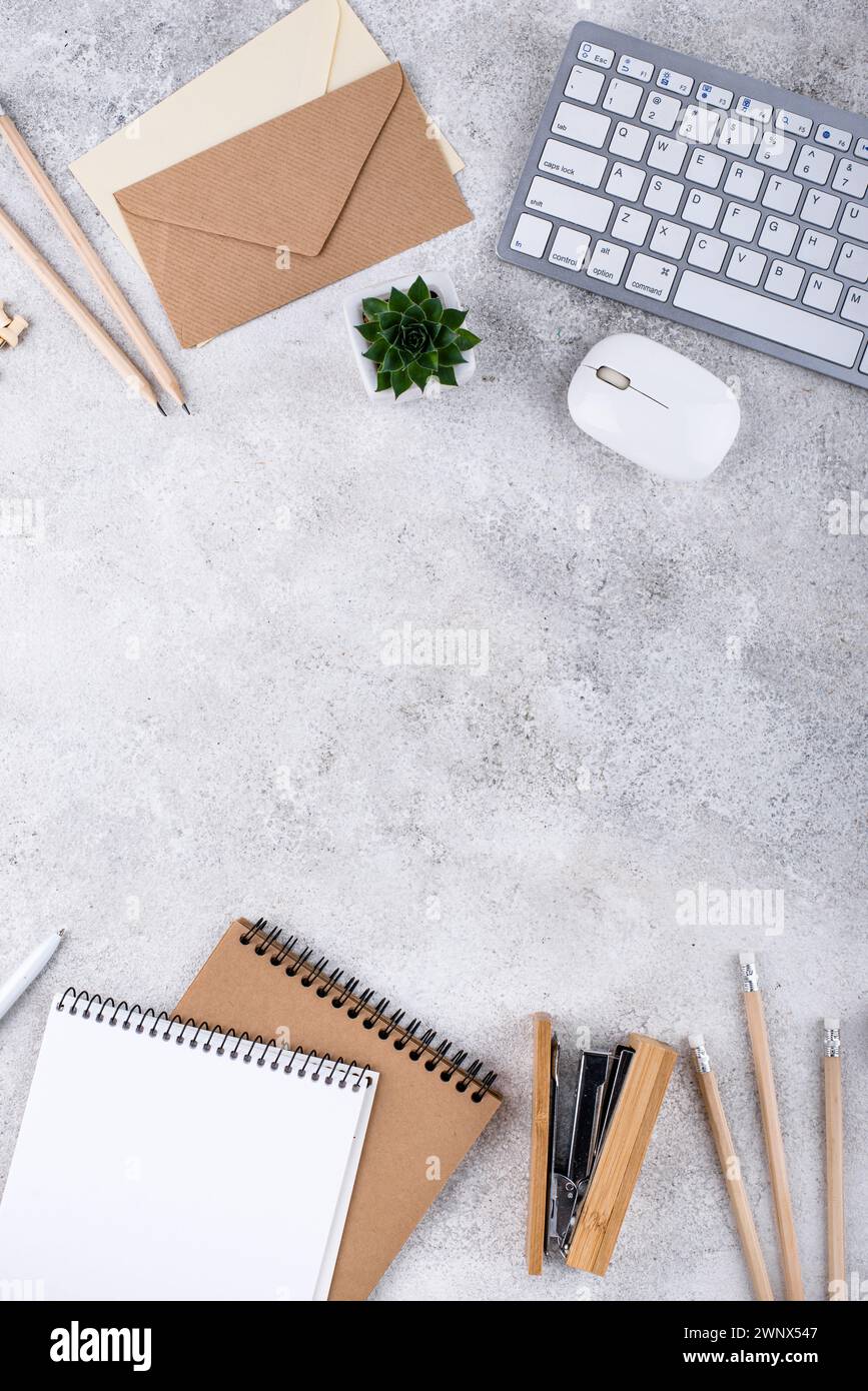 Top view work desk office workspace Stock Photo - Alamy