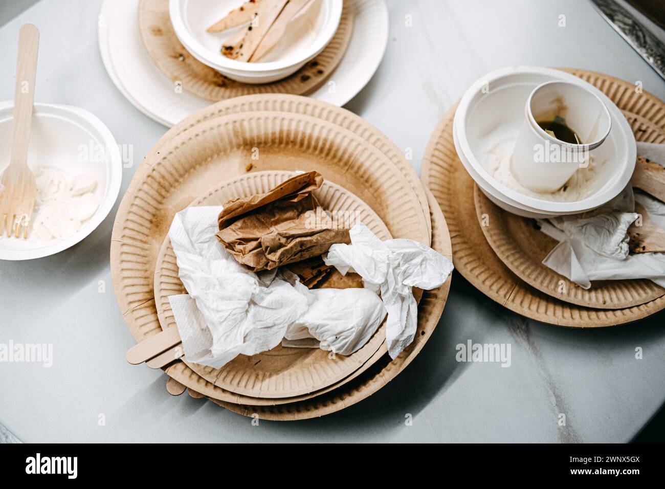 Disposable Eco-Friendly Plates and Utensils After Use Stock Photo - Alamy