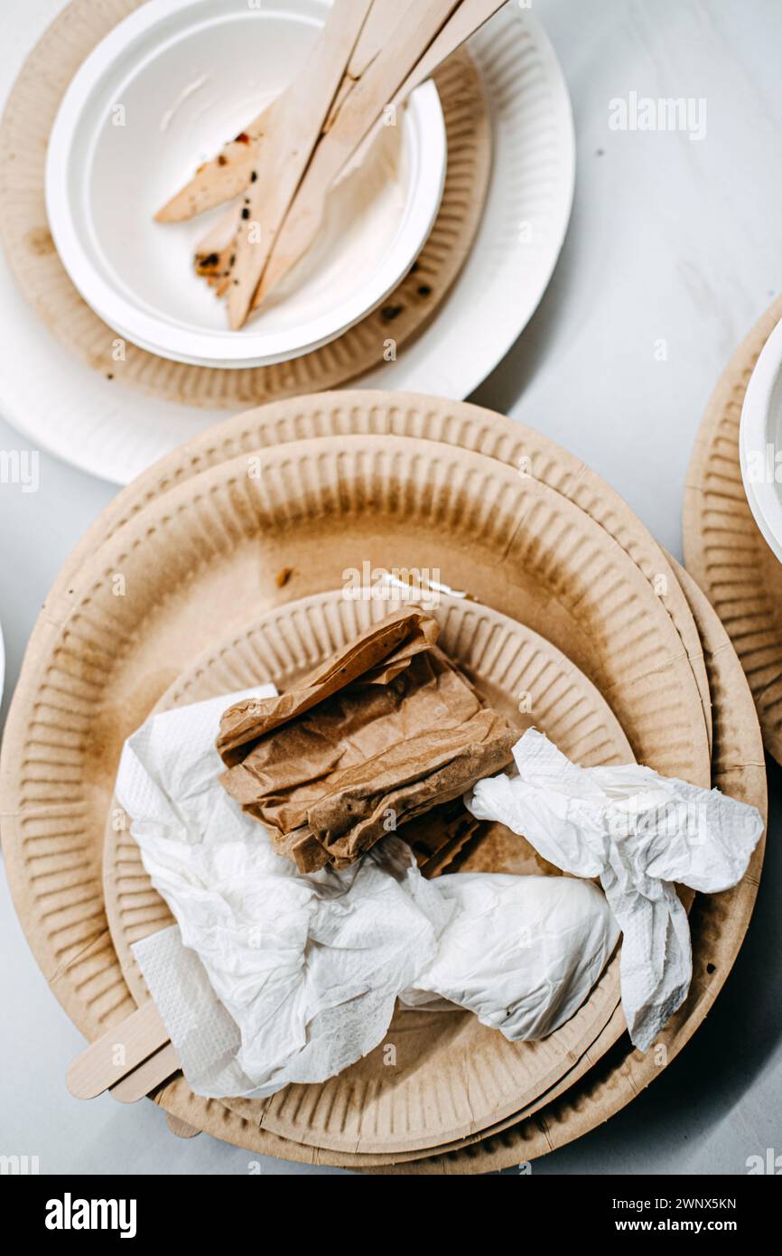 Disposable Eco-Friendly Plates and Utensils After Use Stock Photo - Alamy