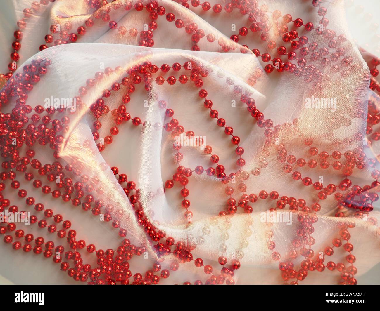 Beautiful fabric - taffeta, gently folded in waves. Crumpled material ...