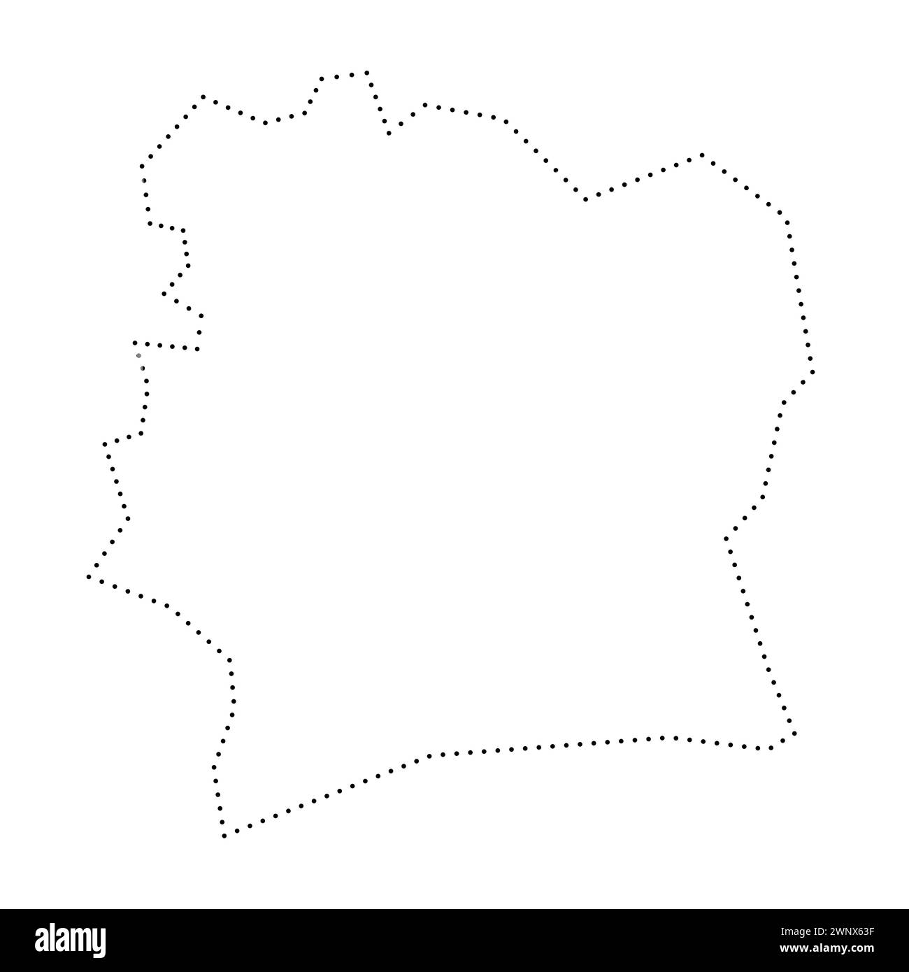 Ivory Coast country simplified map. Black dotted outline contour ...