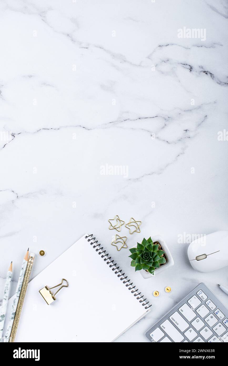 Top view work desk office workspace Stock Photo - Alamy