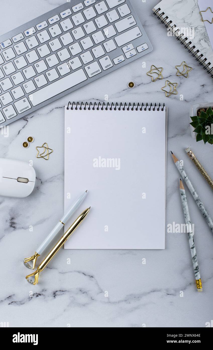 Top view work desk office workspace Stock Photo - Alamy