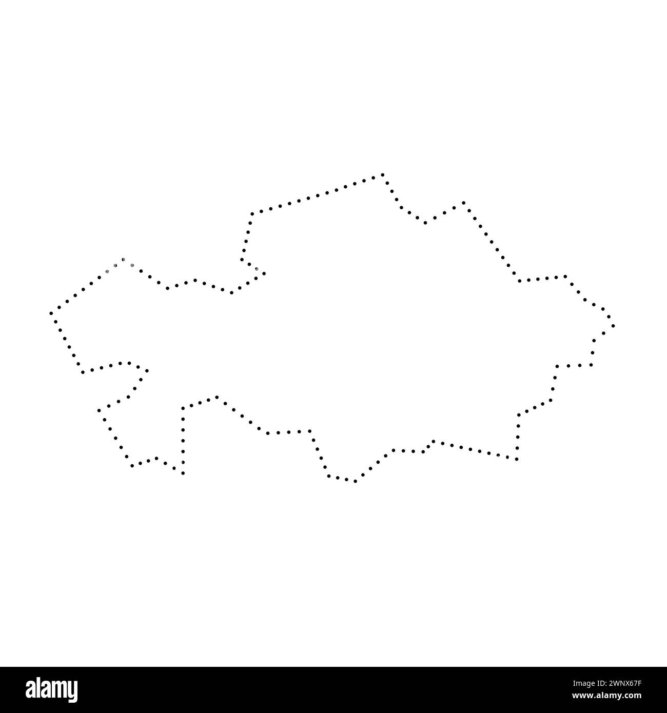 Kazakhstan Country Simplified Map Black Dotted Outline Contour Simple