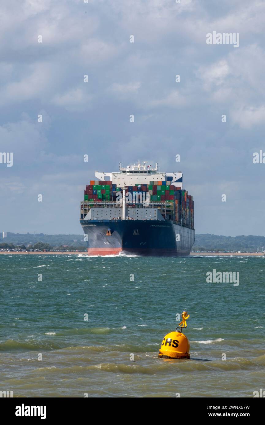 large container ship navigating the thorn shipping channel in the ...