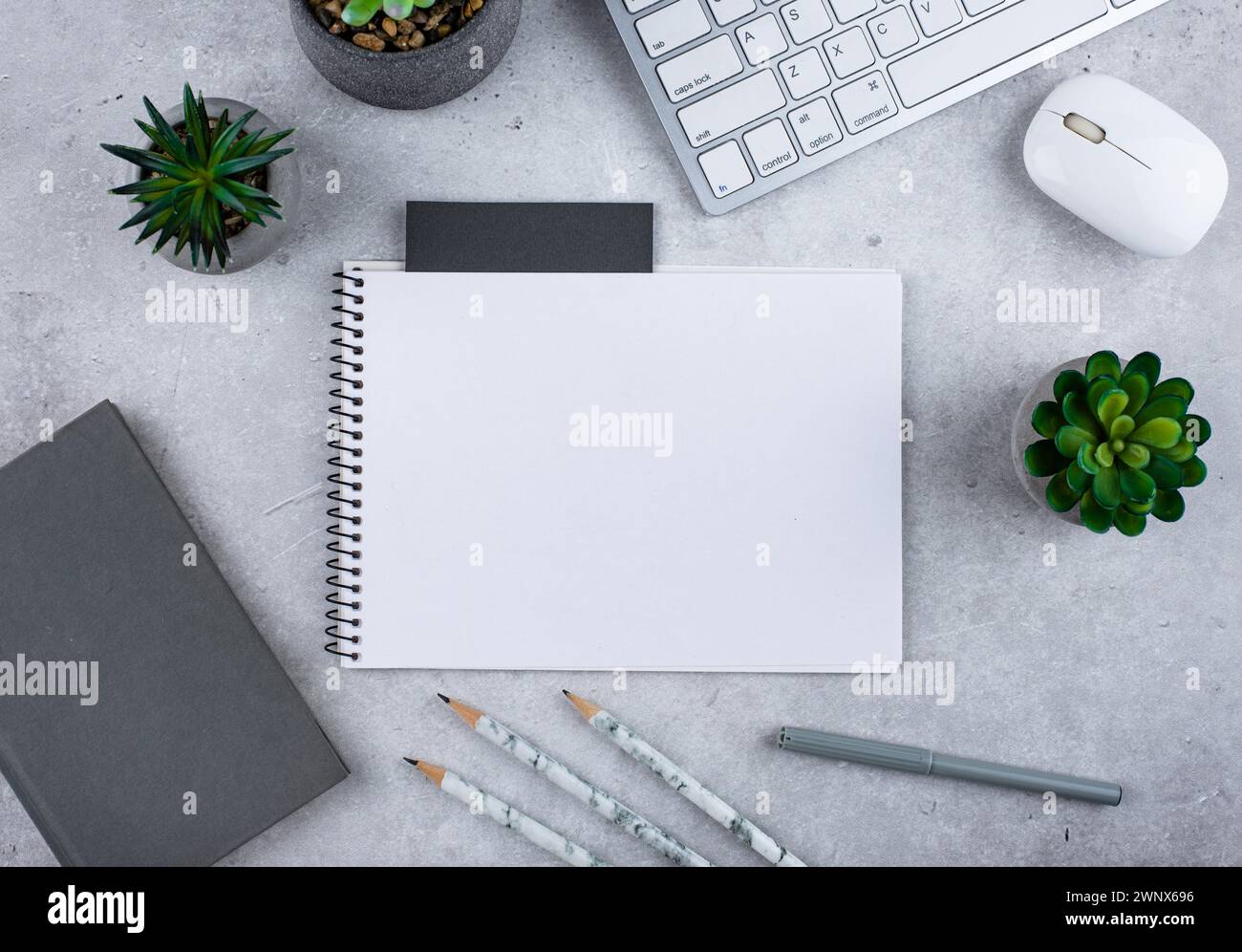 Top view work desk office workspace Stock Photo - Alamy